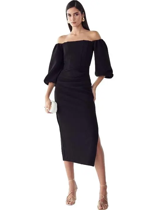 BWLDR Novaleigh Off-shoulder Midi Dress - Black