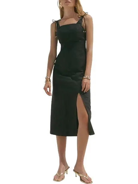 Mint Velvet Linen Bow Detail Midi Dress - Black