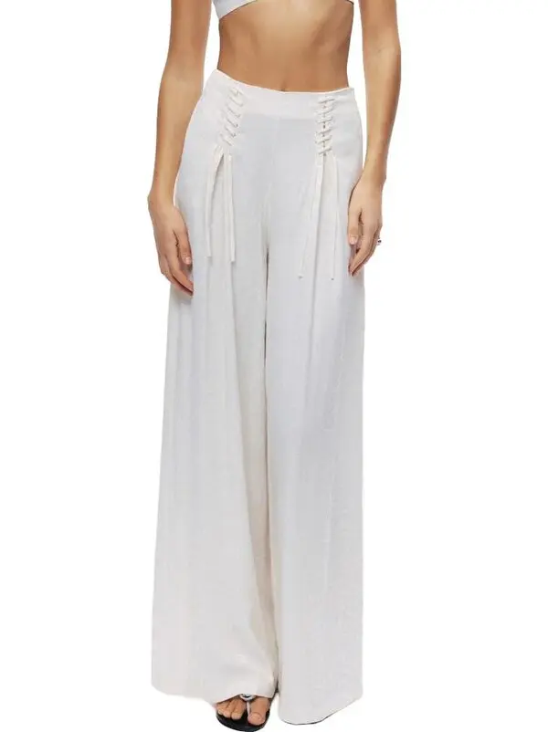 NOCTURNE Lace-up Wide-leg Pants - Ivory