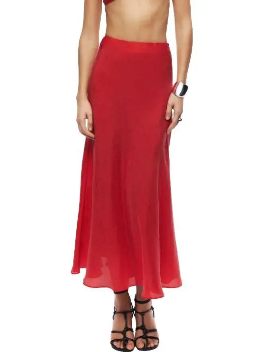 NOCTURNE Pleated Midi Skirt - Red
