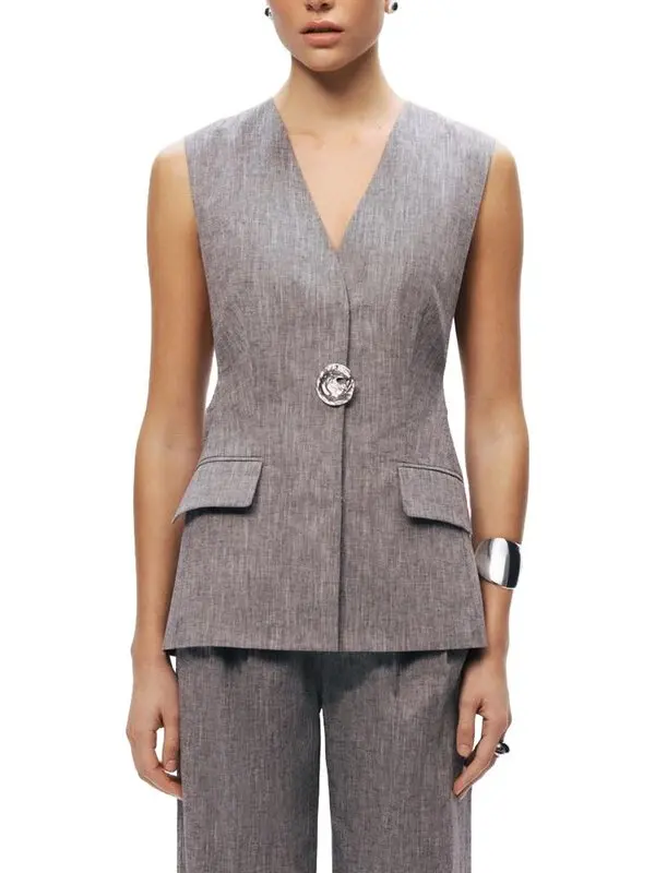 NOCTURNE Tailored Button-front Vest - Multi-colored