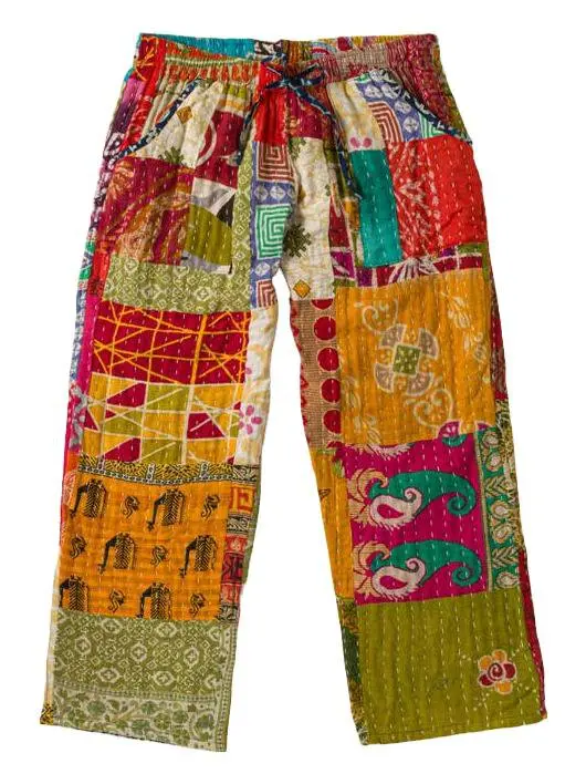 UNCOMMON GOODS Repurposed Sari Kantha Patchwork Pants - Multi