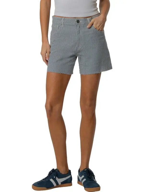 Kut From The Kloth Jane Stripe Raw Hem High Waist Denim Shorts - Navy/ivory