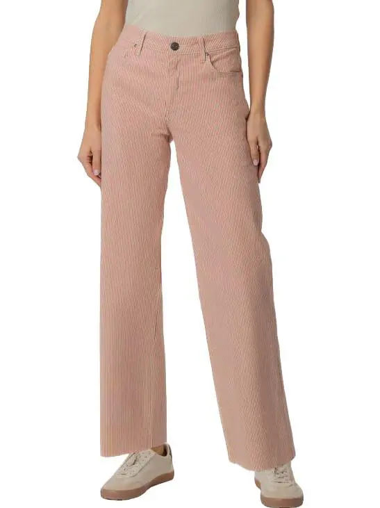Kut From The Kloth Stripe Raw Hem High Waist Ankle Wide Leg Jeans - Red/ivory