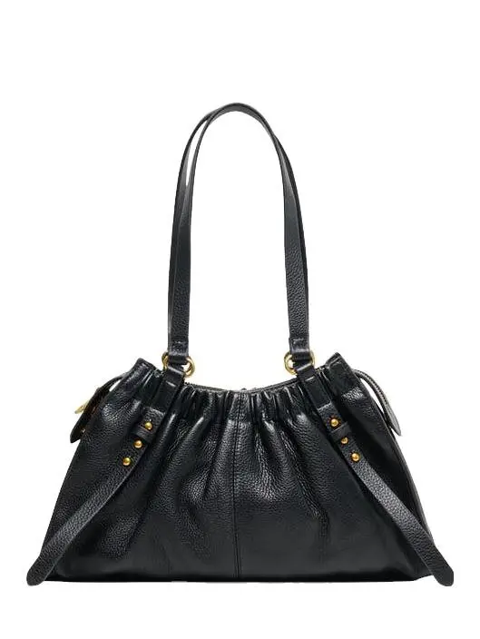 Dolce Vita Sloan Ruched Leather Shoulder Bag - Black
