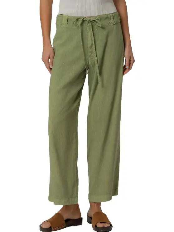 Kut From The Kloth Kate Drawstring Linen Blend Crop Wide Leg Jeans - Celery