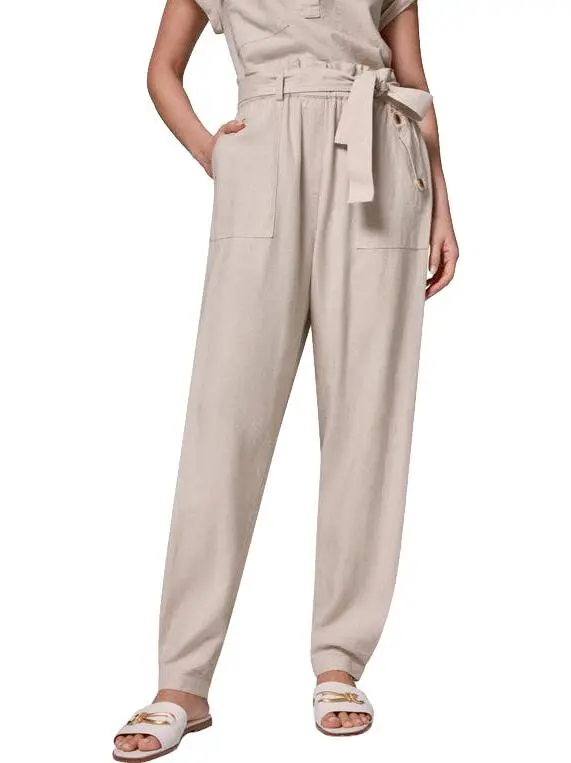 Donna Karan New York Belted Tapered Linen Blend Pants - Natural