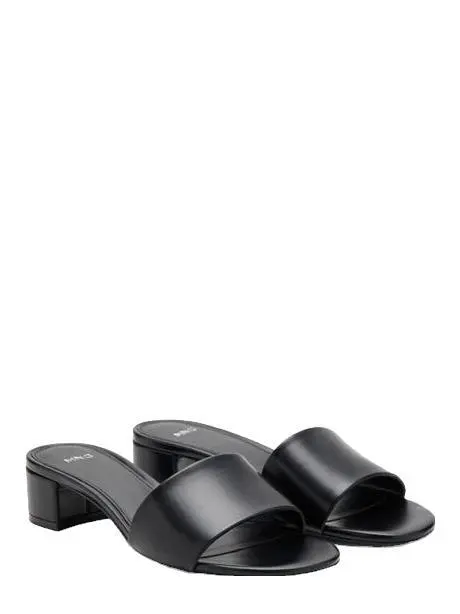 Mango Faux Leather Block Heel Slide Sandals - Black