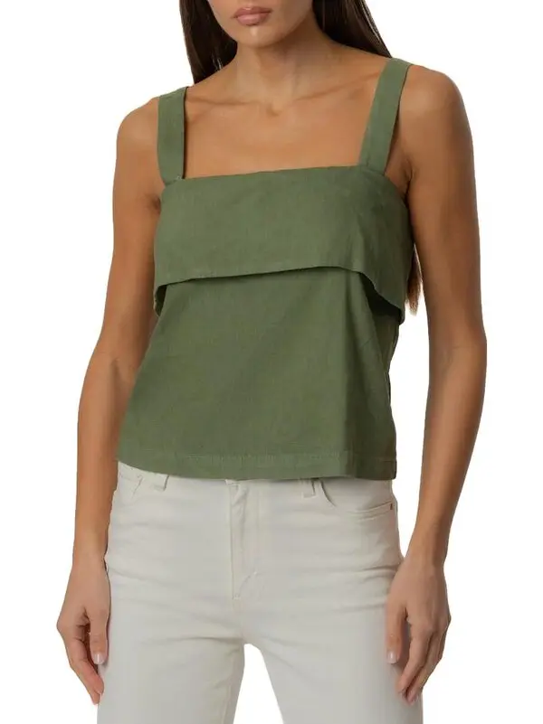 Kut From The Kloth Melanie Crop Linen & Cotton Blend Tank - Olive
