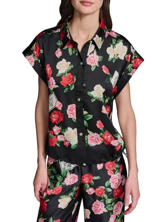 Karl Lagerfeld Paris Rose Print Button-up Shirt - Black Multi