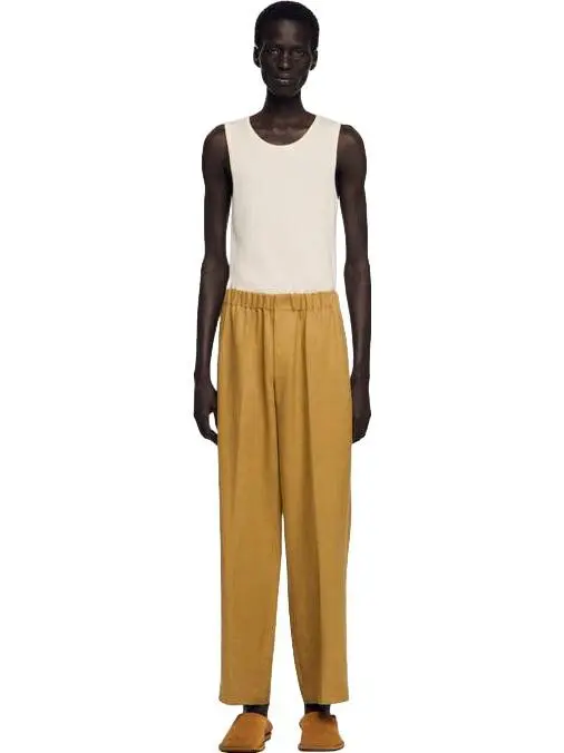 Sandro Wide-leg Elasticated Linen Trousers - Nut