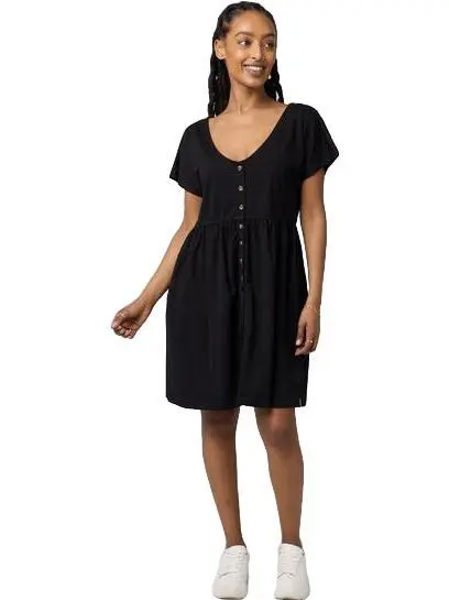 KNOWN SUPPLY Josie Button-up Organic Cotton Dress With Pockets - Black