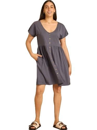 KNOWN SUPPLY Josie Button-up Organic Cotton Dress With Pockets - Lead
