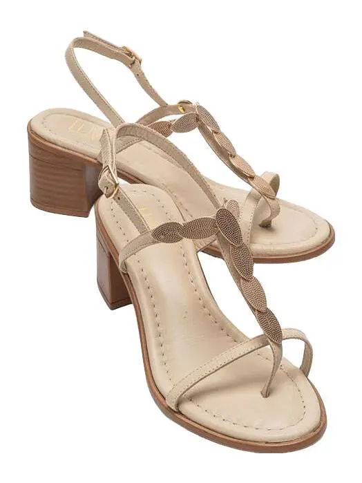 FOREVER & ALWAYS SHOES Serona Leather Block Heel Sandal - Beige