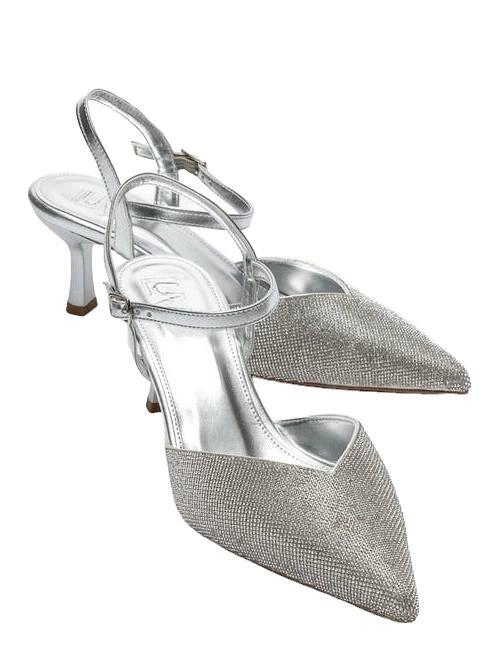 PROLOGUE SHOES Nivora Stiletto Pump With Embellished Ankle Strap - Silver Beaded