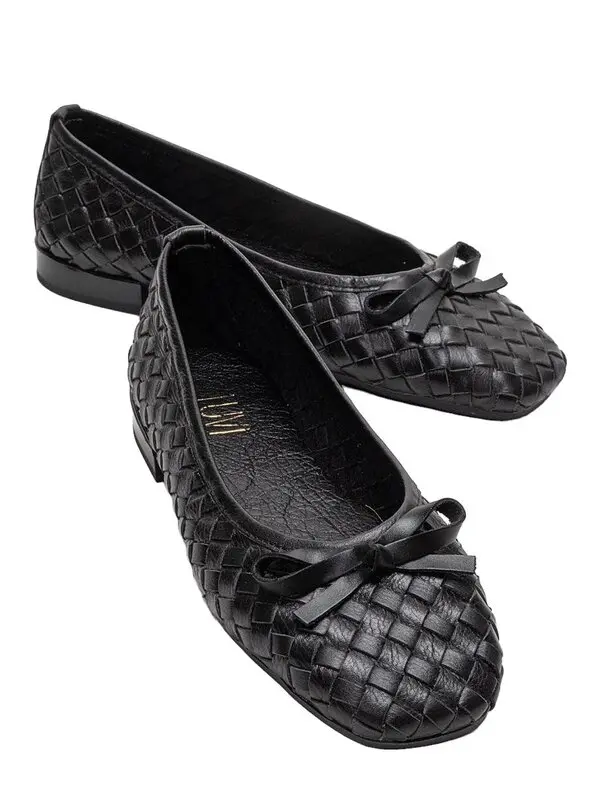 FOREVER & ALWAYS SHOES Garen Woven Leather Ballet Flat - Black