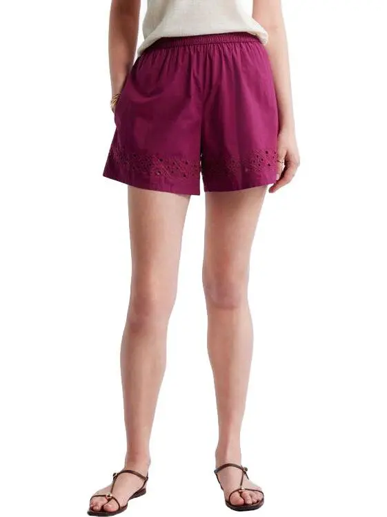 Treasure & Bond Embroidered Cotton Poplin Shorts - Purple Potion