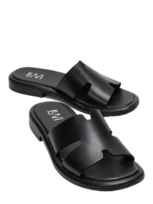 FOREVER & ALWAYS SHOES Brio Suede Leather Slide - Black