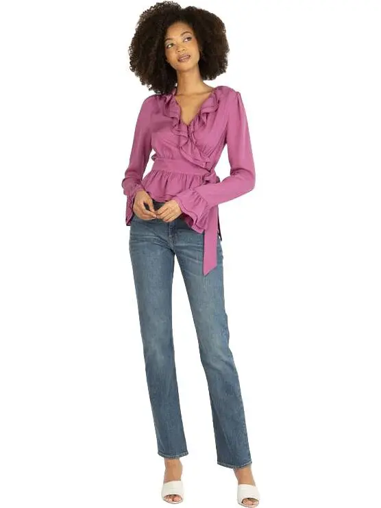 SECRET PON-PON Noelle Blouse With Ruffles And Self-tie Waist - Plum