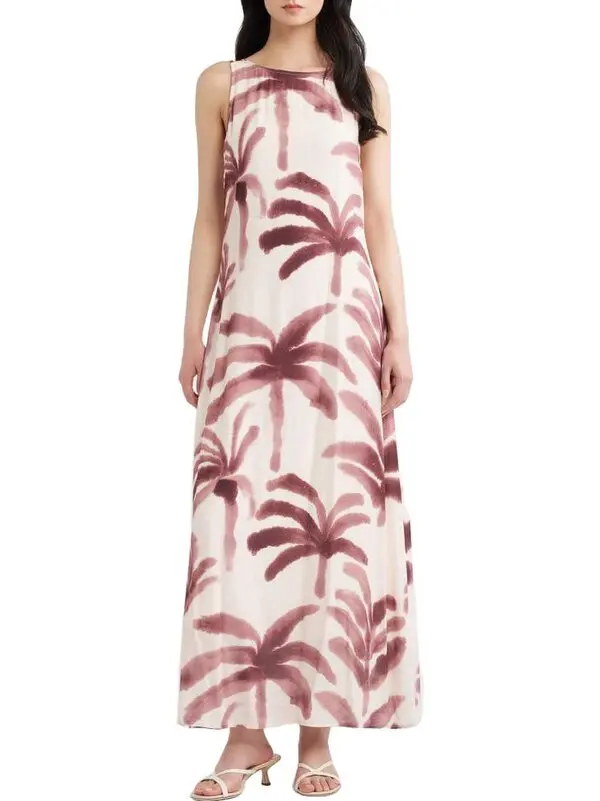 A.REN Sleeveless Tropical Print Maxi Dress - Cocoa