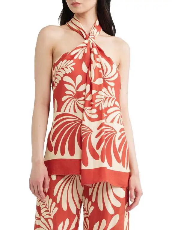 A.REN Acacia Halter Top Printed, Flowy Silhouette - Red