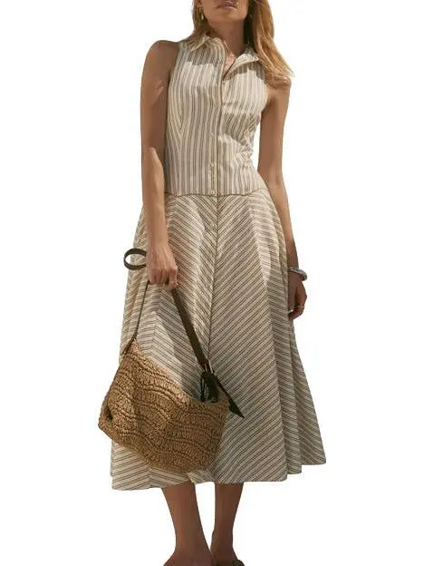 Mint Velvet Striped Collared Button-up Shirt Dress - Neutral
