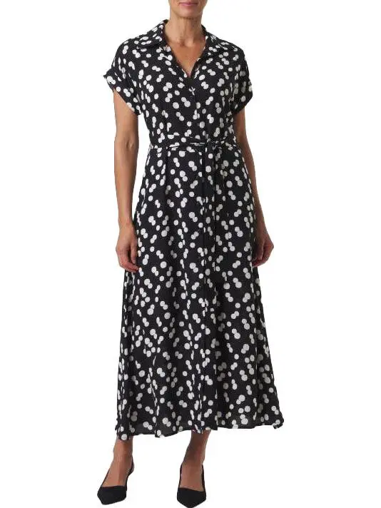 FRANNE GOLDE Polka Dot Print Belted Shirt Dress - Black