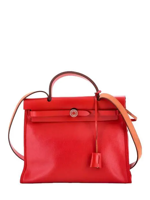 Hermès Herbag Zip Berline Vache Canvas And Leather 31 - Red