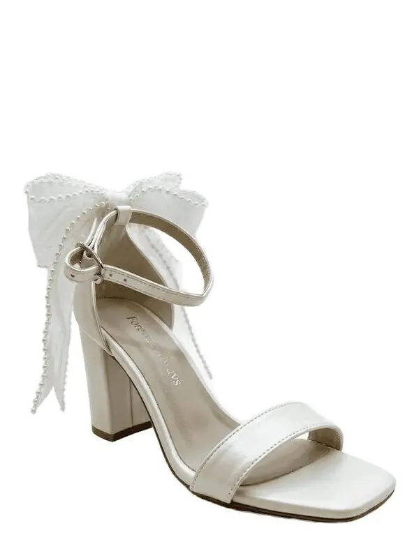 FOREVER & ALWAYS SHOES Forever & Always Evarose Bridal Block Heel Sandals With Bow Detailing - Ivory