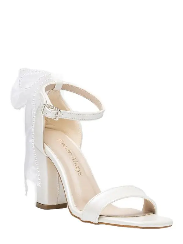 FOREVER & ALWAYS SHOES Forever & Always Evarose Bridal Block Heel Sandals With Bow Detailing - Ivory