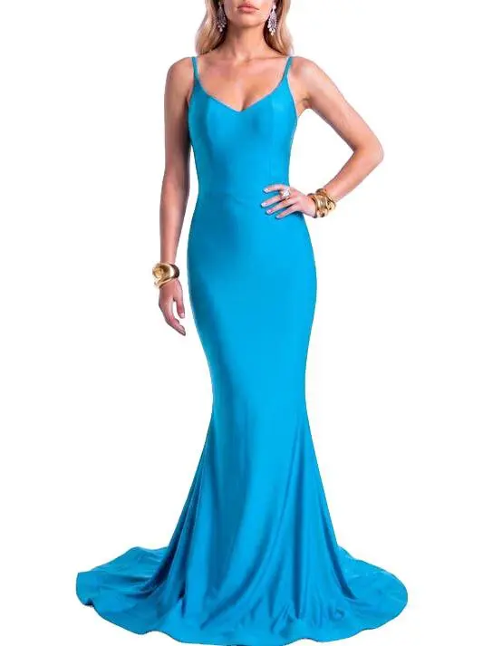 JESSICA ANGEL Open Back Sweetheart Mermaid Gown - Turquoise