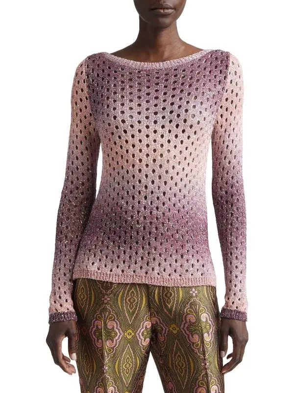 Etro Sequin Embellished Ombré Open Stitch Sweater - Plum