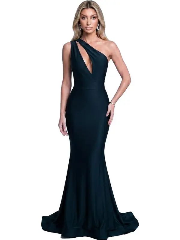 JESSICA ANGEL Asymmetrical Cutout Mermaid Evening Gown - Black
