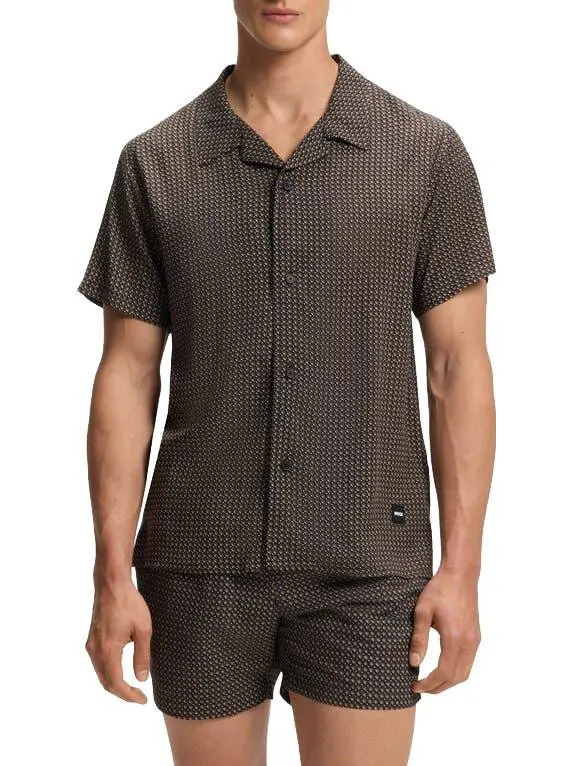 BOSS Beach Print Camp Shirt - Black