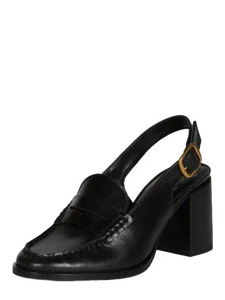 Vince Camuto Slingback Penny Loafer Pumps With Stacked Heel - Black