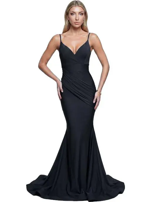JESSICA ANGEL Ruched Mermaid Evening Gown - Black