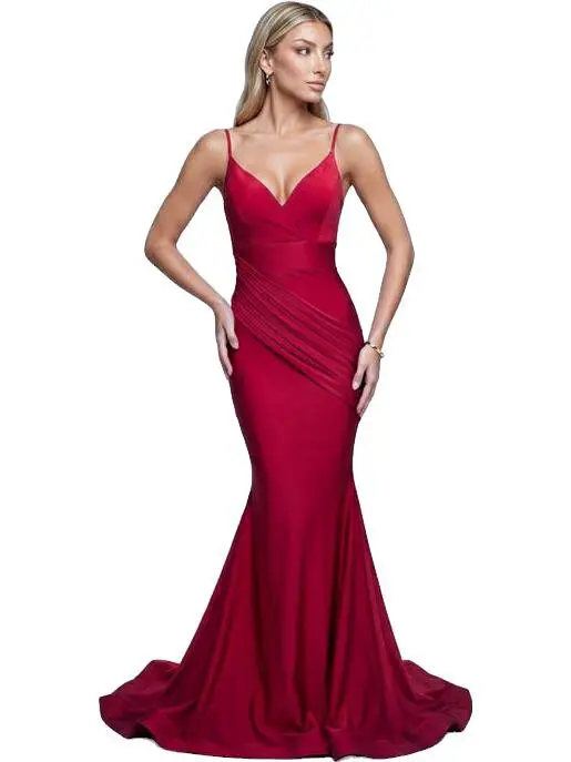 JESSICA ANGEL Ruched Mermaid Evening Gown - Red