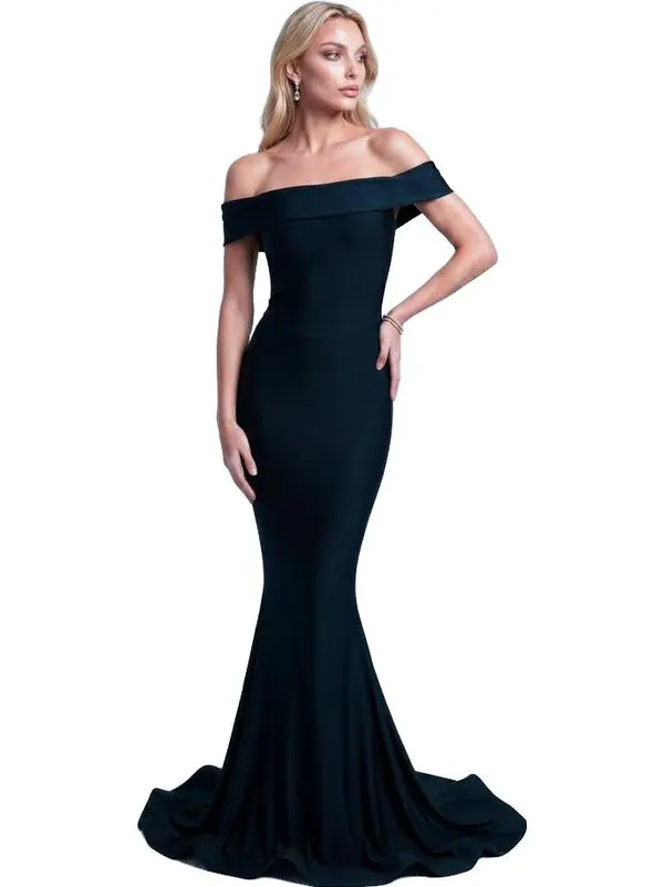 JESSICA ANGEL Off-the-shoulder Sculpted Mermaid Gown - Black