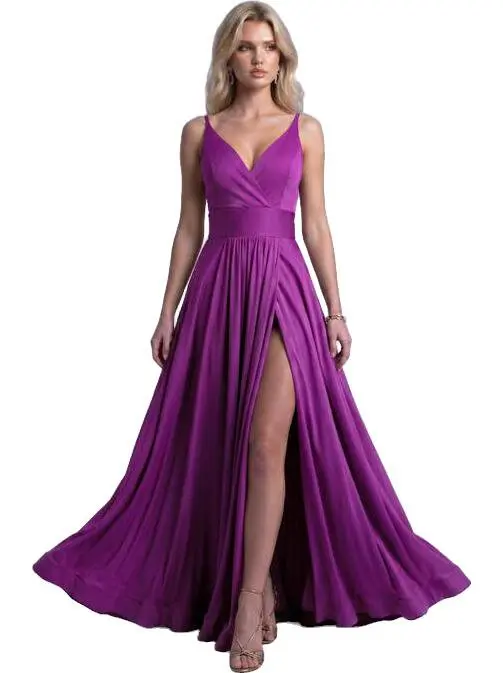 JESSICA ANGEL Cross Front Neck Empire Waist Gown - Plum