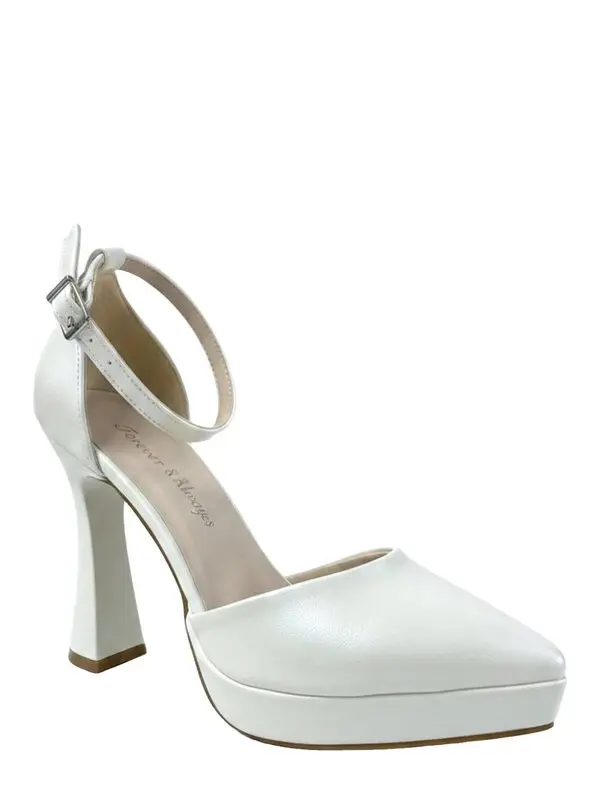 FOREVER & ALWAYS SHOES Forever & Always Aster Pointed Toe Wedding Platform Pumps - Ivory