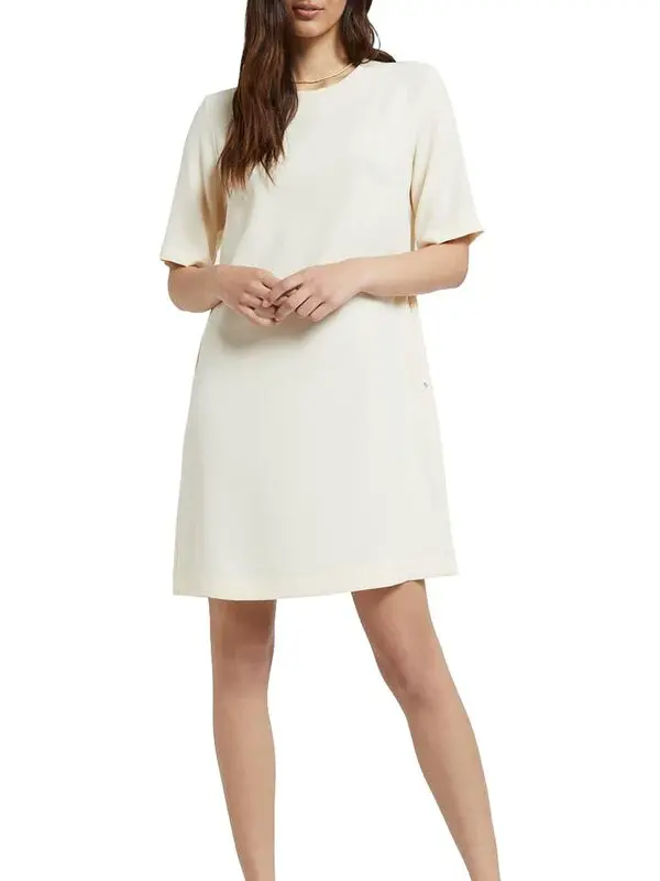 OTTOD'AME Short Sleeve Solid Dress With Pockets - Ecru