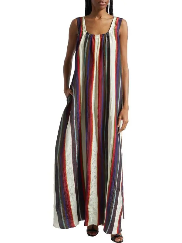 Christopher John Rogers Morris Stripe Crinkled Maxi Dress - Calla Lily Multi