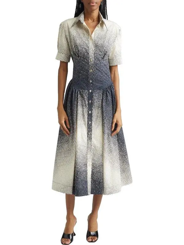 Christopher John Rogers Halftone Dot Cotton Midi Shirtdress - Black Multi