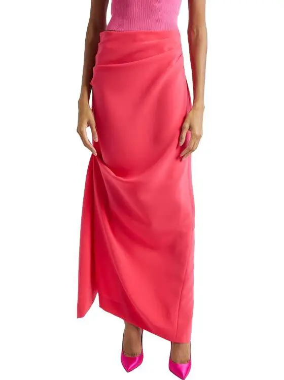 Christopher John Rogers Asymmetric Drape Satin Evening Skirt - Watermelon