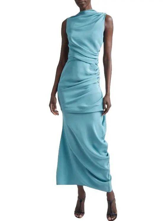 Christopher John Rogers Asymmetric Ruched Silk Column Gown - Larimar