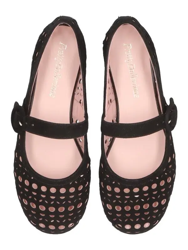 Pretty Ballerinas Suede Die Cut Mary Jane Flats - Black