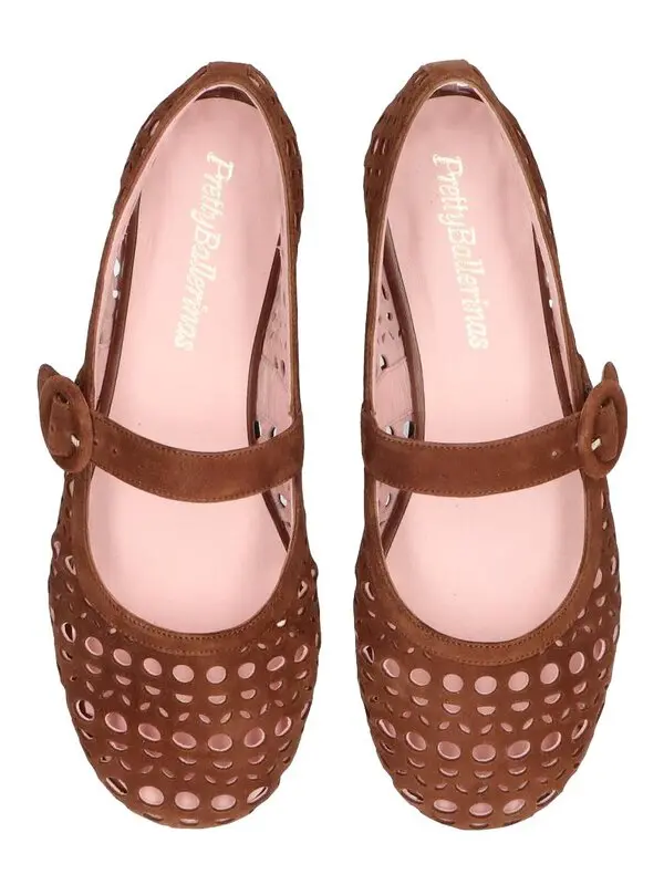 Pretty Ballerinas Suede Die Cut Mary Jane Flats - Brown
