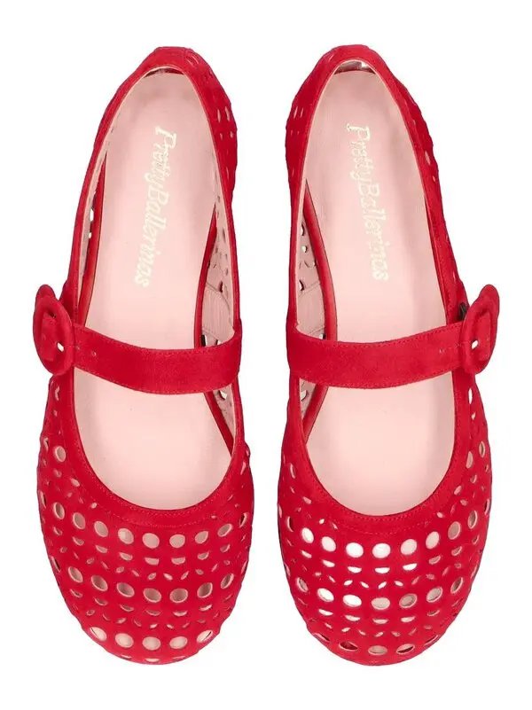 Pretty Ballerinas Suede Die Cut Mary Jane Flats - Red