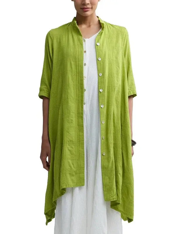 LUUKAA Vela Check-embroidered Cotton Shirt Dress - Lime