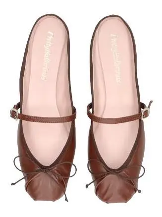 Pretty Ballerinas Square Toe Ballet Slide With Bow Detailing - Brown